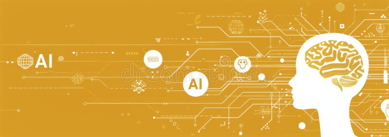 Abstract Digital Illustration of AI with Circuitry and Brain Stock ...