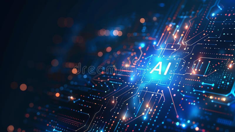 Abstract Digital Illustration of AI Concept with Glowing Circuit Board ...
