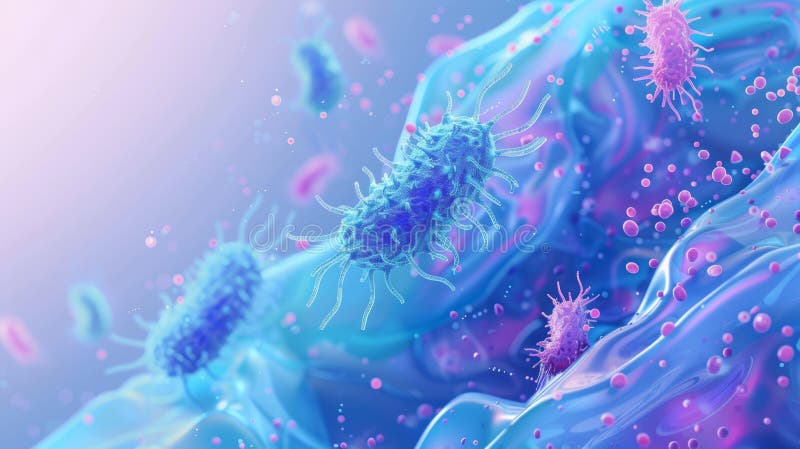 Abstract Digital Illustration of Bacteria and Viruses in a Liquid ...