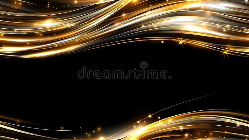 Abstract Digital Illustration of Black, White, and Gold Swirling Waves ...