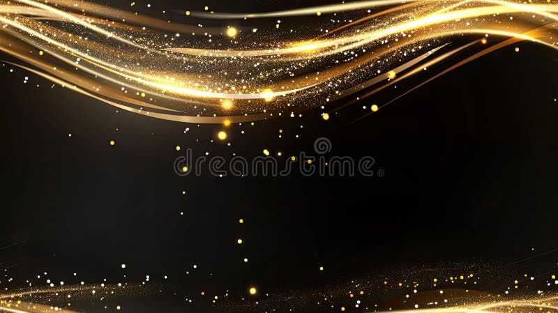 Abstract Digital Illustration of Black, White, and Gold Swirling Waves ...
