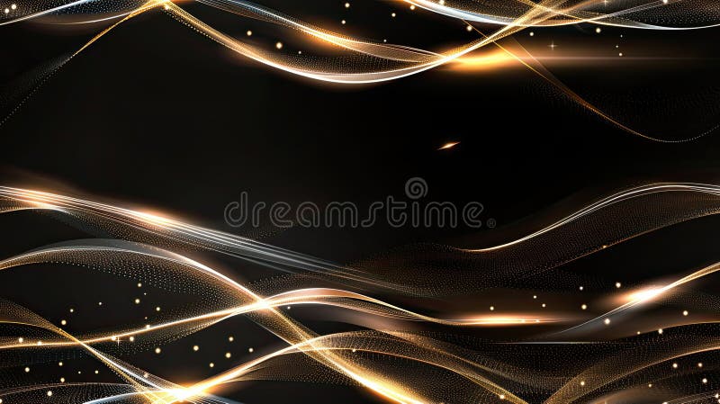 Abstract Digital Illustration of Black, White, and Gold Swirling Waves ...