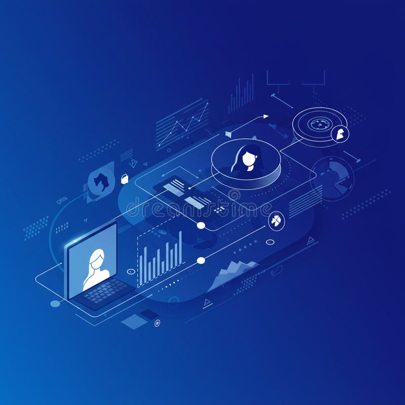 Abstract Digital Illustration with a Blue Theme, Featuring Stylized Human Figures Stock ...