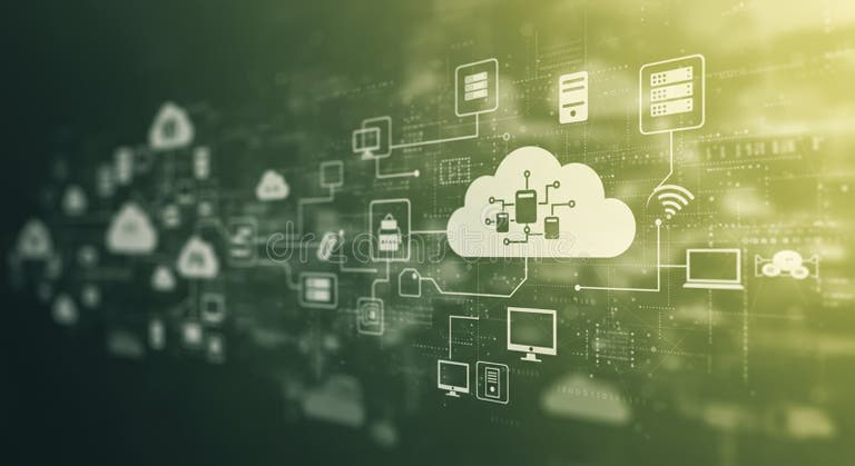 Abstract Digital Illustration Depicting a Cloud Computing Network ...