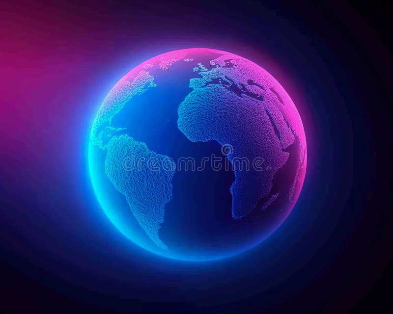 Abstract Digital Illustration of the Earth with Neon Colors and Effects ...
