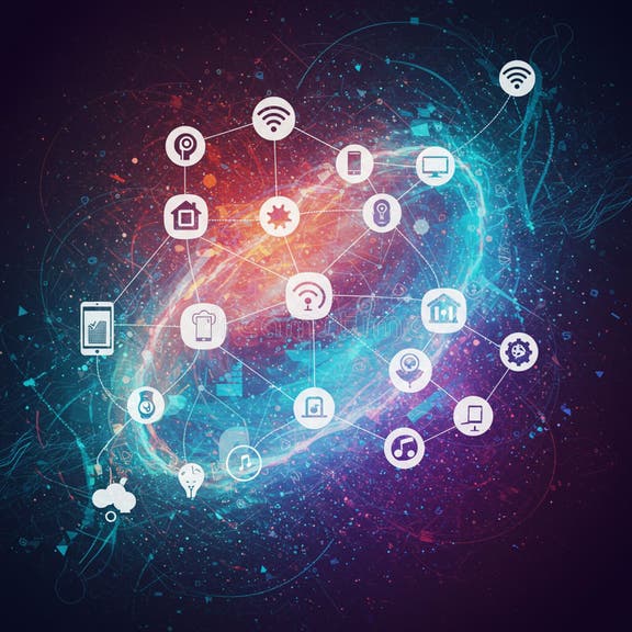 Abstract Digital Illustration Featuring Interconnected Icons ...