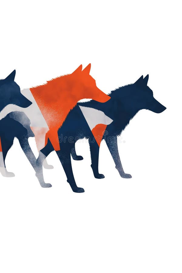 Abstract Illustration of Wolves with Vibrant Red and Blue Colors on ...
