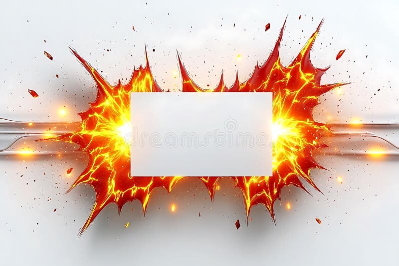 An Explosion with Fiery Effects and a Central Blank Rectangle Stock ...