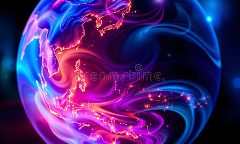 An Abstract Digital Illustration of a Globe with a Focus on the Asia ...