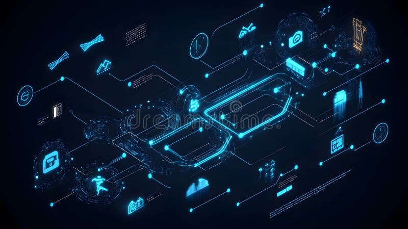 Glowing Blue Digital Network Connections Abstract Illustration Stock ...