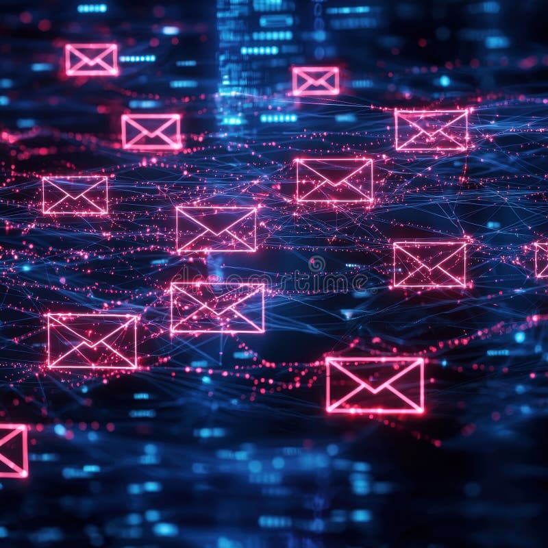 Abstract Digital Illustration of Glowing Pink Email Icons ...