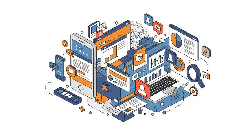Abstract Digital Illustration of Interconnected Devices and Data ...