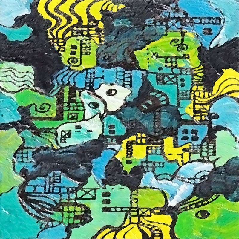 Abstract Digital Illustration Landscape Map Style Pattern Green and ...