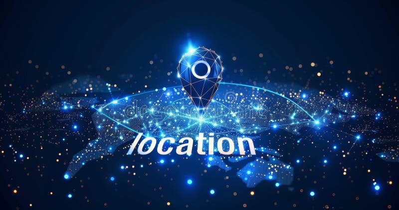 Abstract Digital Location Pin on World Map with Glowing Technology ...