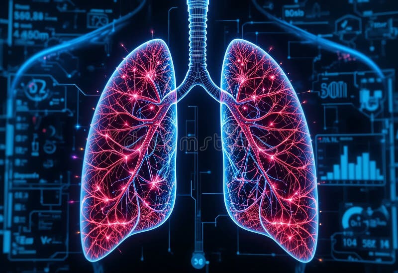 Abstract Digital Illustration of Lungs with Neon Blue and Red ...