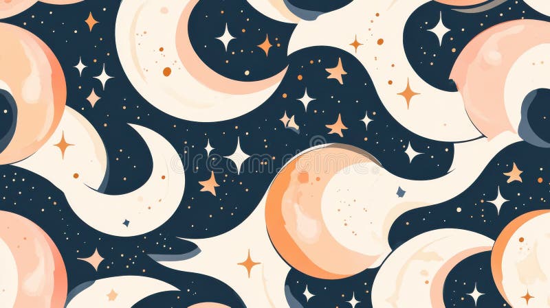 Abstract Night Sky with Crescent Moons and Stars Stock Illustration ...