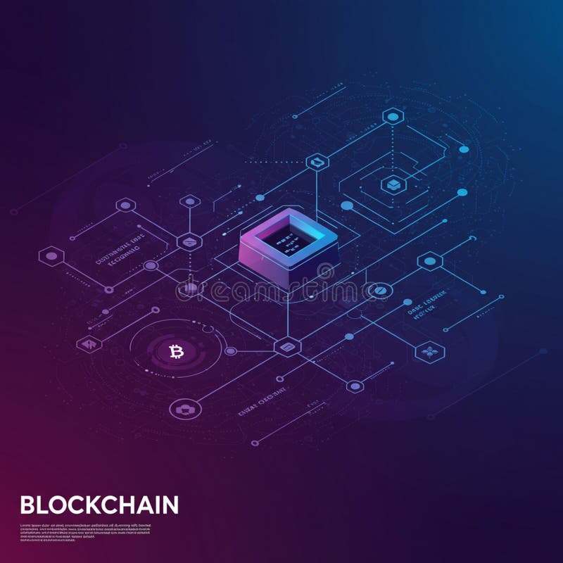 Abstract Digital Illustration Representing Blockchain Technology. Dominated by Blue Stock ...