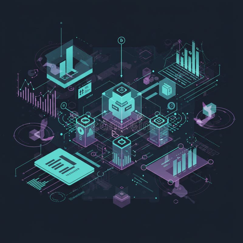 Abstract Digital Illustration Showcasing Interconnected Charts, Graphs ...