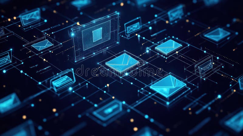 Abstract Digital Illustration Shows Network of Email Icons. Dynamic ...