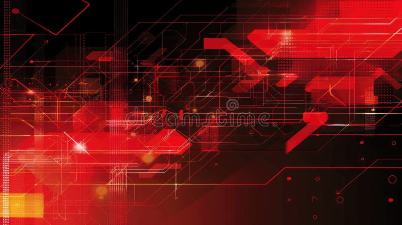 Abstract Digital Image of Red Circuits and Gears on a Dark Background ...