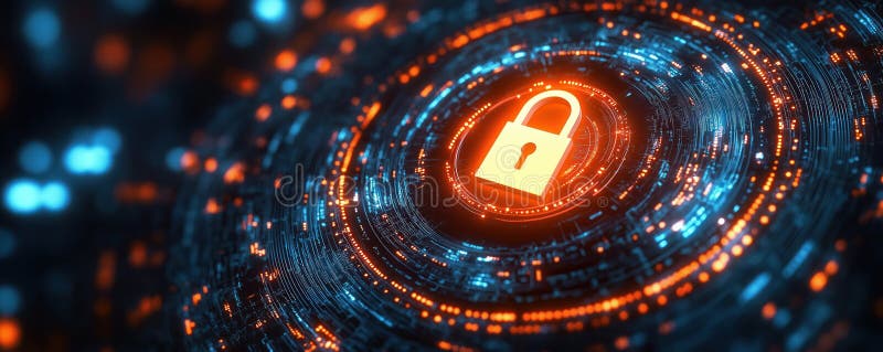 Abstract Digital Image Shows Glowing Padlock Icon. Data Encryption ...