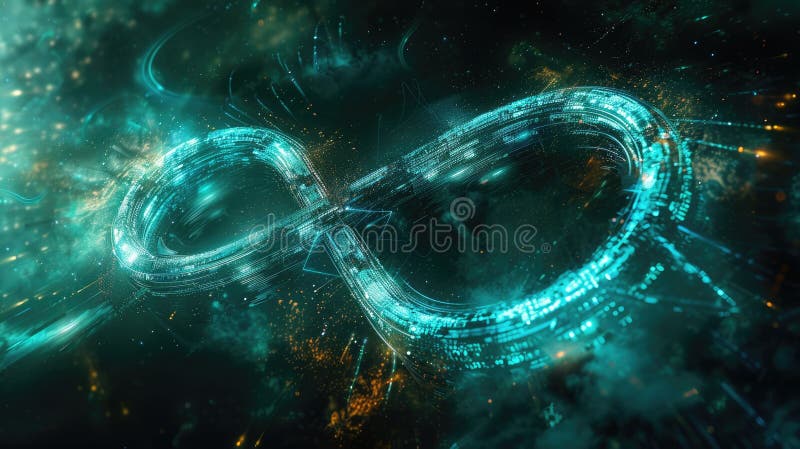 Abstract Digital Infinity Loop Made of Light and Particles. Digital Art ...