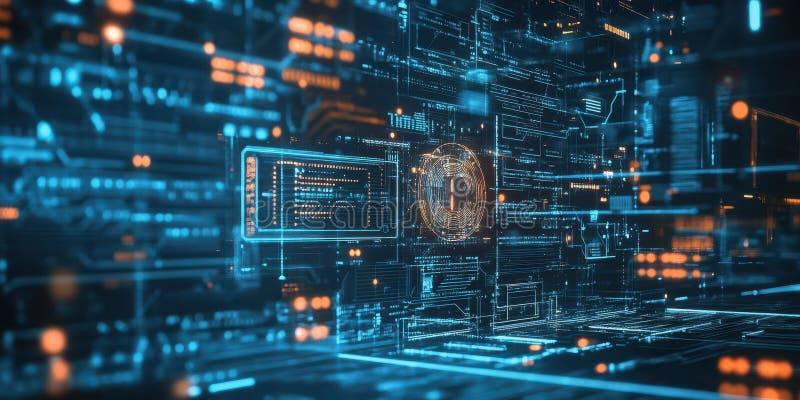 Abstract Digital Interface with Blue and Orange Glowing Lines Stock ...