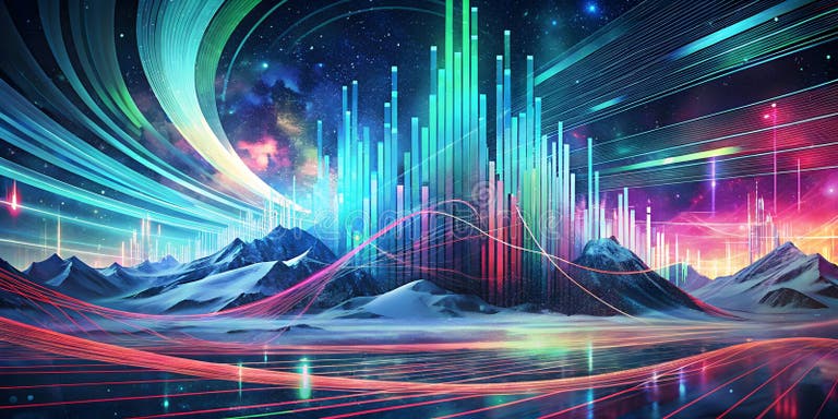 Abstract Digital Interface with Bright Lines and Dots on Blue Stock ...