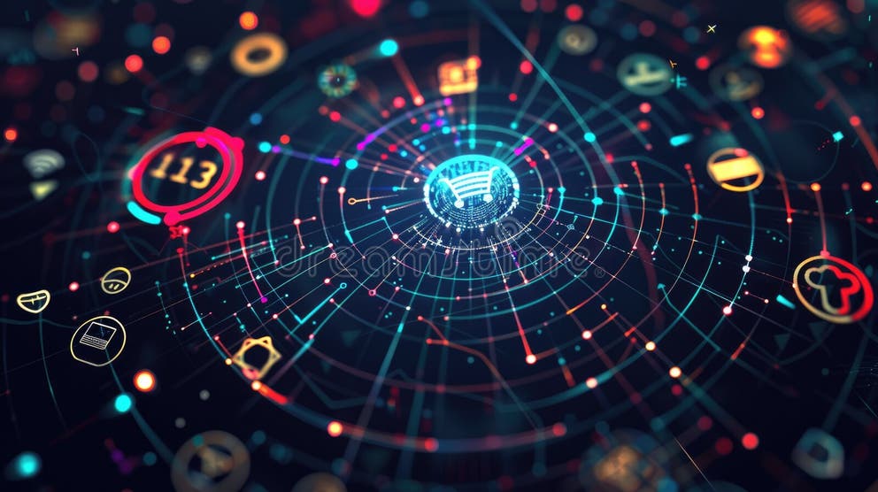 Abstract Digital Interface with Circular Patterns and Glowing Lines ...