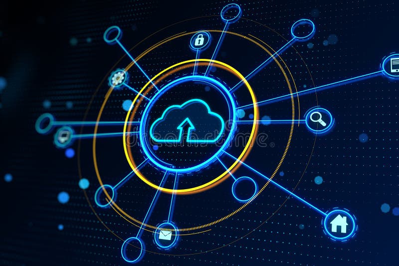 Abstract Digital Interface with Cloud Computing Icon on a Dynamic Blue ...