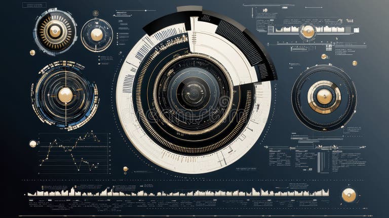 Abstract Digital Interface Design Featuring Circular Elements and Interactive Data ...