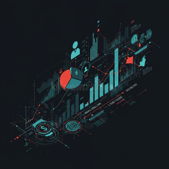 Abstract Digital Interface Featuring Data Visualizations, Including Pie ...