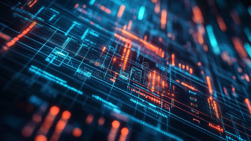 Abstract Digital Interface with Glowing Blue and Orange Lines Stock ...