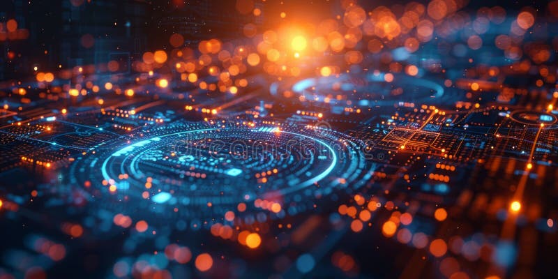 Abstract Digital Interface with Glowing Circuits and Nodes in Blue and ...