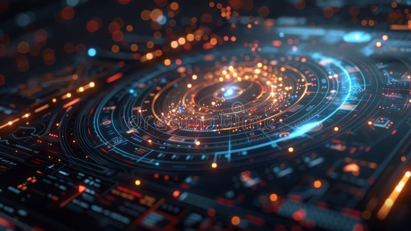 Abstract Digital Interface with Glowing Lights and Circular Design ...