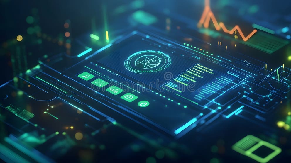 Abstract Digital Interface with Glowing Teal and Orange Elements Stock ...