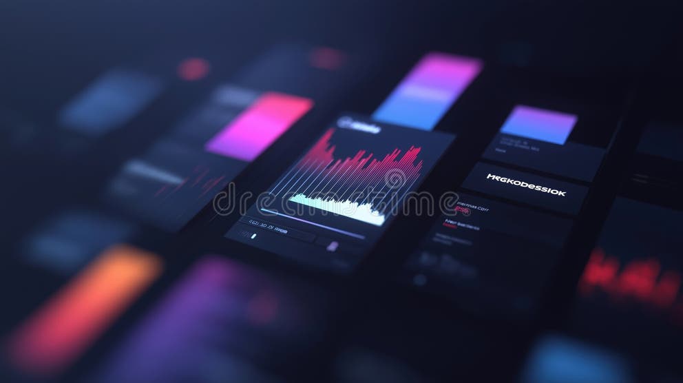 Abstract Digital Interface with Multicolored Graphs and Data ...