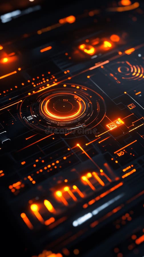 Abstract Digital Interface with Orange Highlights and Dark Background ...