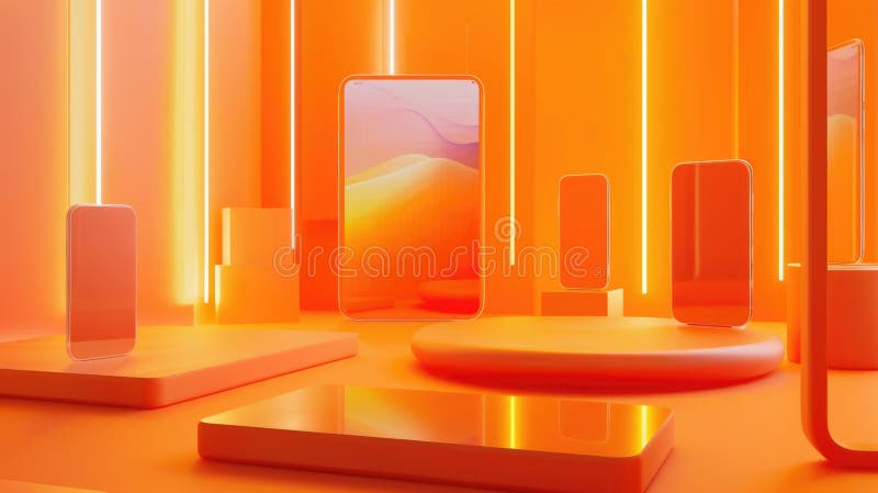 Abstract Digital Interface with Orange and White Elements. Technology ...