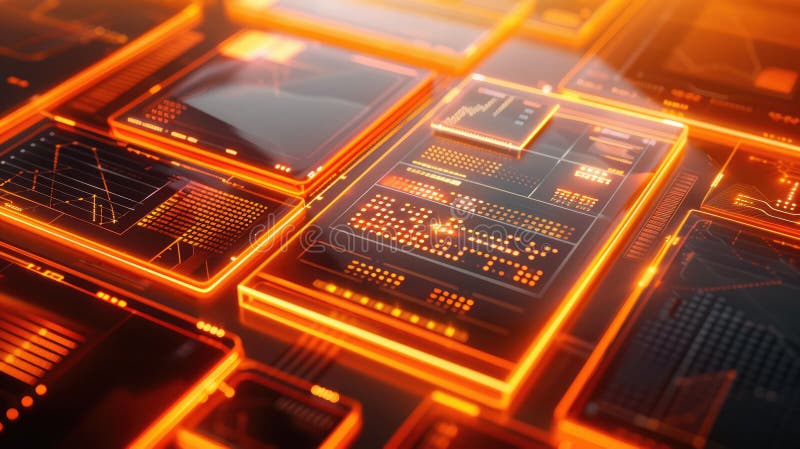 Abstract Digital Interface with Orange and White Elements. Technology ...