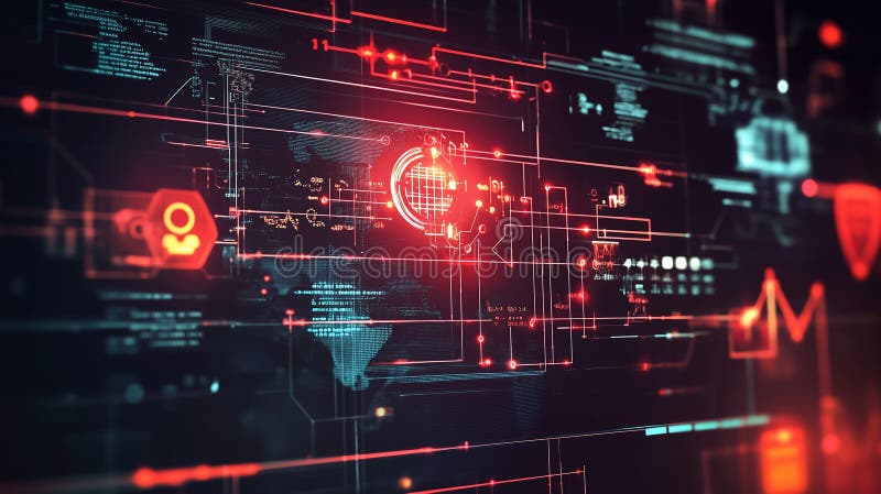 Abstract Digital Interface with Red and Black Elements Illustrating ...