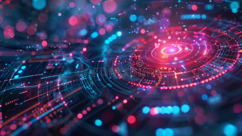 Abstract Digital Interface with Red and Blue Lights Stock Illustration ...