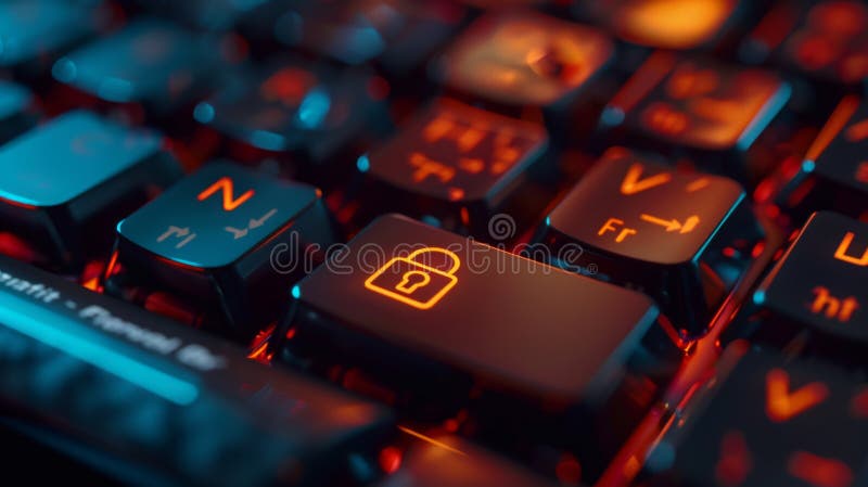 Abstract Digital Keyboard with a Glowing Padlock Symbol Representing ...