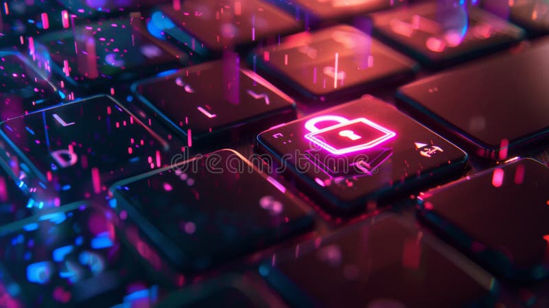 Abstract Digital Keyboard with a Glowing Padlock Symbol Representing ...