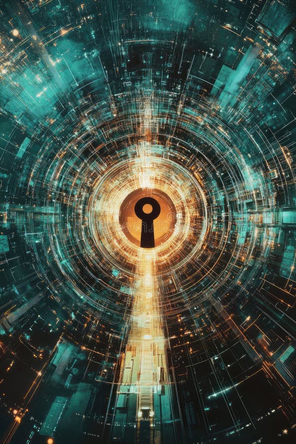 Abstract Digital Keyhole Design with Glowing Circular Patterns and Data ...