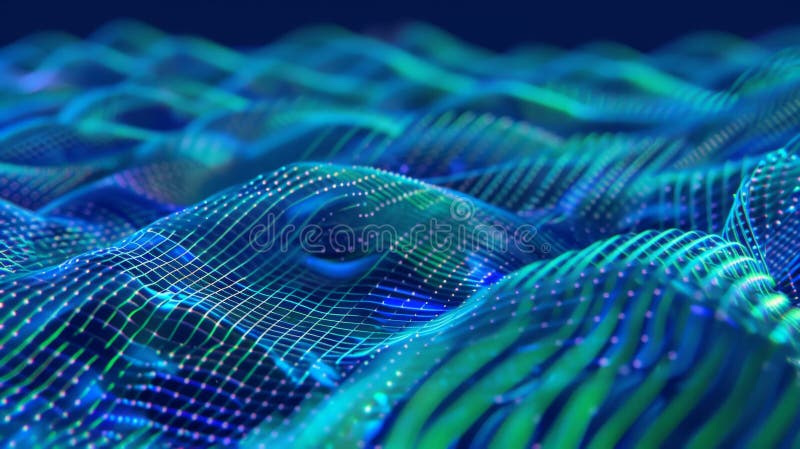 Abstract Digital Landscape with Flowing Golden Light Waves Stock Image ...