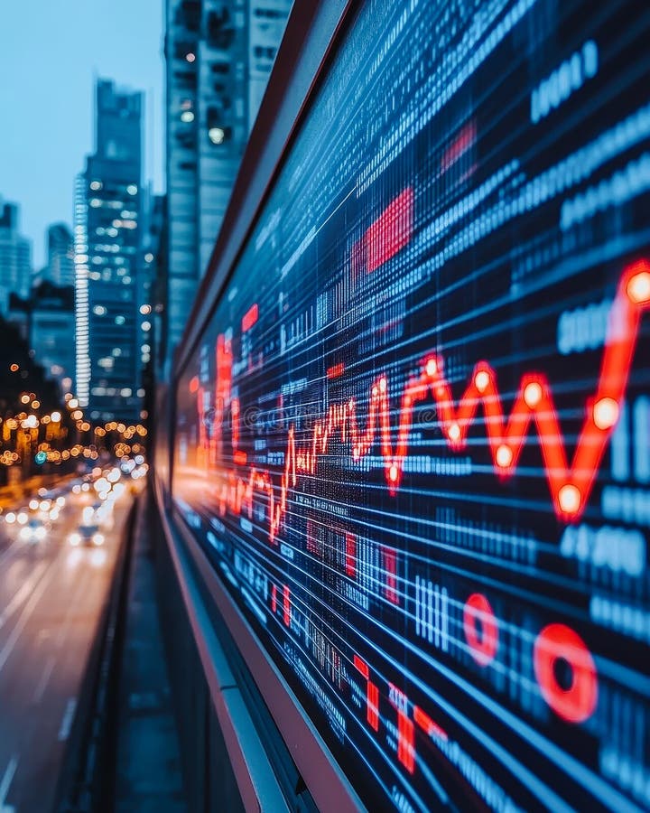 Abstract Digital Landscape with Cascading Streams Stock Image - Image ...