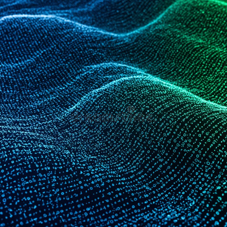 Abstract Digital Landscape Composed of Numerical Binary Code Arranged in Fluid Wave Stock ...