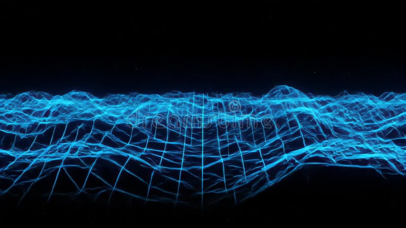 Abstract Digital Landscape in Cyan Wireframe Pattern on Black ...