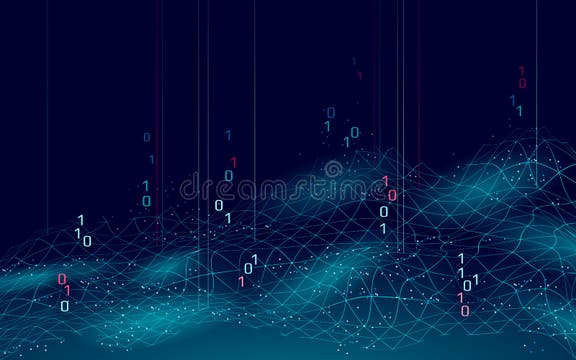Abstract Digital Landscape 3D Blue Background. Information Code Flow ...